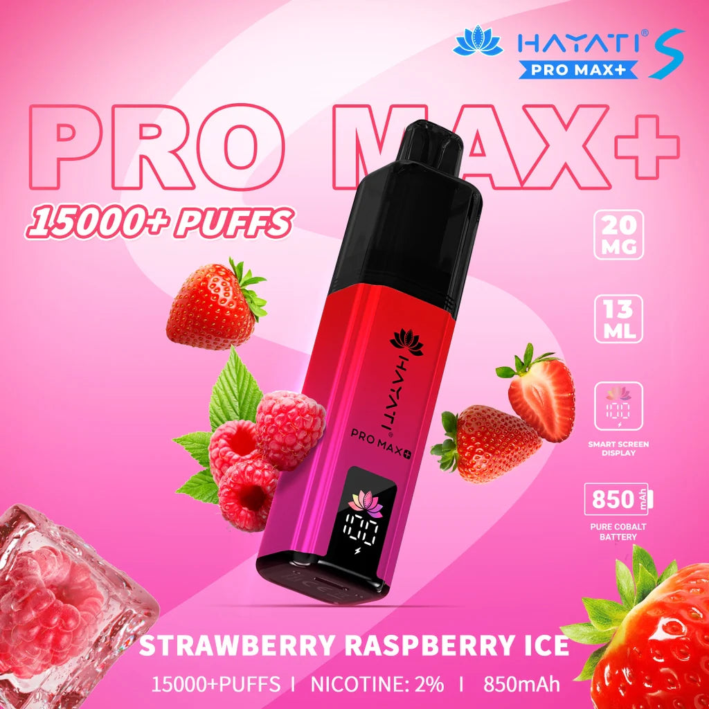 HAYATI PRO MAX +S DISPOSABLE 15K PUFFS STRAWBERRY RASPBERRY 20MG ...